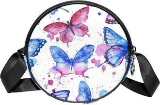 Generic Sac &agrave; bandouli&egrave;re rond pour femme, petit sac &agrave; bandouli&egrave;re avec fermeture &eacute;clair et bretelles r&eacute;glables, style d&eacute;contract&eacute;, motif papillons dessin&eacute;s &agrave;
