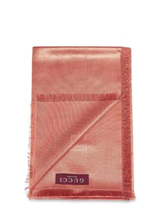 Gucci Womens Orange Gg Lam&eacute; Wool And Silk Shawl Scarf Scarfs