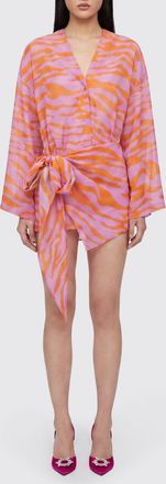 The Attico Robe portefeuille midi en coton &agrave; imprim&eacute; animalier