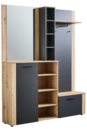 MID.YOU Mid.you Garderobe, Anthrazit, Eiche Artisan, Glas, Holzwerkstoff, 4-teilig, 150x190x32 cm, Garderobe, Garderoben-Sets & Serien, Garderoben-Sets