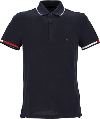 Tommy Hilfiger Herren Poloshirt Kurzarm Flag Cuff Slim Fit, Blau (Desert Sky), S