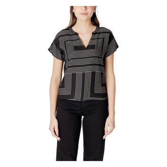 Jacqueline de Yong Jacqueline de Yong, Femme, Blouses et Chemises, Noir, Taille: 38 FR T-shirt moderne &agrave; motif g&eacute;om&eacute;trique en V
