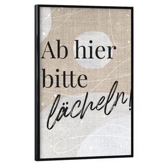 artboxONE Poster mit schwarzem Rahmen 30x20 cm Abstrakt Linen - Ab Hier Bitte l&auml;cheln! - Bild japandi