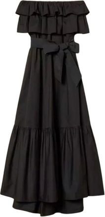 Twinset Femme, Robes, Noir, Taille: 38 FR Robe Longue Popeline &Eacute;paules D&eacute;nud&eacute;es