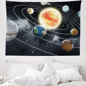 Abakuhaus Weltraum Wandteppich, Sonnensystem-Planeten aus Weiches Mikrofaser Stoff Waschbar ohne Verblassen Digitaldruck, 150 x 110 cm, Schwarz Mehrfarbig
