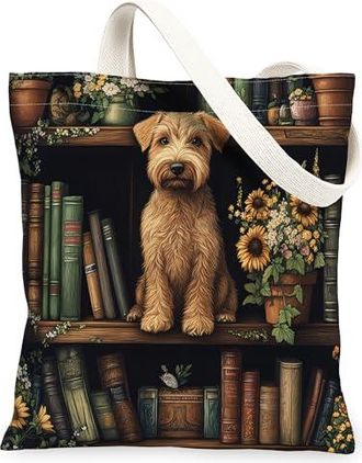 Generic Spring Lakeland Terrier Sac fourre-tout en toile pour faire du shopping, 33 x 38,1 cm, sac d&eacute;picerie r&eacute;utilisable pour femme, motif animal domestique,