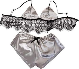 Generic Sous-v&ecirc;tement de ski pour homme - Col tedy - Broderie - Dentelle - Porte-jarretelles, gris, L