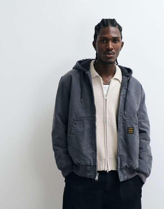 Levi's Workwear Potero gewaschene Denim-Kapuzenjacke in Camouflage-Gr&uuml;n-Grau