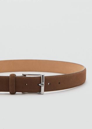 Mango Ceinture cuir su&egrave;de marron moyen - Homme - 100 - MANGO MAN