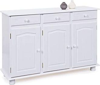 Dmora Buffet mit 3 T&uuml;ren und 3 Schubladen aus wei&szlig; wasserlackierter massiver Kiefer 130x43x87h cm