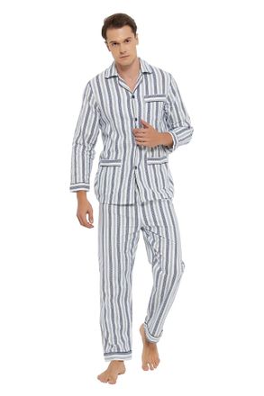 Global Herren Warm Flanell Pyjama Set aus 100% Baumwolle aus Zweiteiliger Schlafanzug mit Langes Nachtw&auml;sche Hausanzug mit Kordelzug Lang Hose f&uuml;r M&auml;nnlich