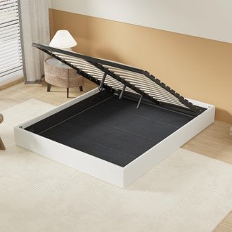 November Bettkasten, Lattenrost aus flexiblem Holz, 8 Beine, Rahmen aus grauem Stoff, stabiles und robustes Bett, gro&szlig;er Stauraum unter dem Bett (wei&szlig;, 140 x 2