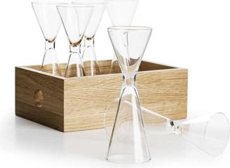 Sagaform Nature mundgeblasenes Schnapps-Glas 6er Set mit Holzbox aus Eiche, 5018446