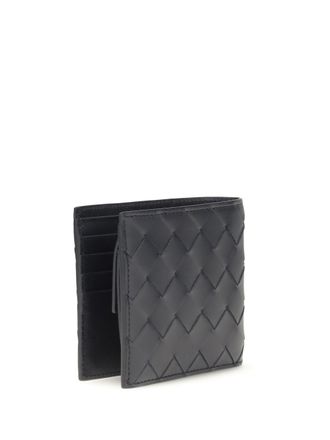 Bottega Veneta Mens Bifold Leather Intrecciato Wallet Space Silver Calf Umbrellas