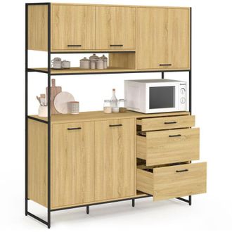 IDMarket Buffet casserolier de cuisine 140 cm DETROIT 5 portes + 3 tiroirs design industriel