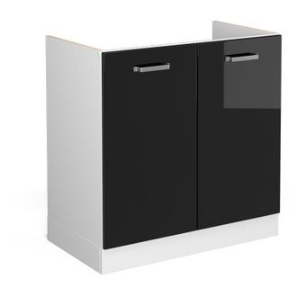 Vicco Meuble bas sous-évier R-Line, Noir Haute brillance, 80 cm sans plan de travail Vicco