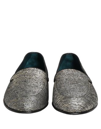 Dolce & Gabbana Gray Lurex Glitter Men Dress Loafers Shoes Leather