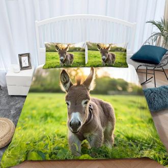 Generic Esel Bettw&auml;sche 135x200 Set Kinder Tier Esel 2 Teilig Bettbezug 135 x 200 cm 3D Bettw&auml;sche-Sets Weiche Bettbezug Lecker Einzelbettbezug Set mit 1 Kiss