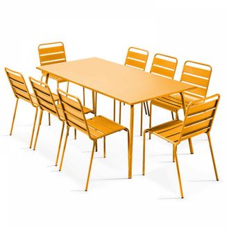 Oviala Ensemble table de jardin et 8 chaises en m&eacute;tal jaune - Palavas