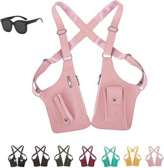 Generic Sac &agrave; bandouli&egrave;re r&eacute;glable en cuir de qualit&eacute; sup&eacute;rieure pour homme et femme, multi-poches antivol double sac &agrave; bandouli&egrave;re, imperm&eacute;able, rose, 28in