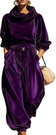 Generic Surv&ecirc;tement 2 pi&egrave;ces en velours &agrave; capuche &agrave; manches longues pour femme Pantalon large Jogging &agrave; capuche, violet, XXL