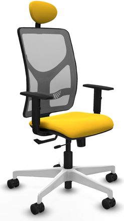 Piqueras y Crespo B&uuml;rostuhl mit 1D-Armen, h&ouml;henverstellbare Lendenwirbelst&uuml;tze und festes Kopfteil, ausgestattet mit Syncro/Traslack und Schneideschaum, Grau/Gelb