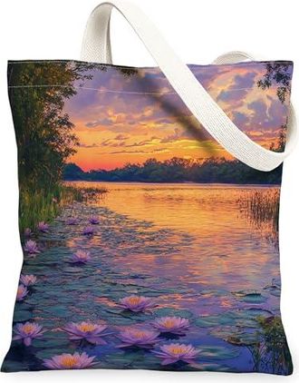 Generic Sac fourre-tout en toile r&eacute;utilisable pour le shopping, 33 x 38 cm, motif fleurs de campagne, arbre, sac d&eacute;picerie r&eacute;utilisable pour femme, peinture f
