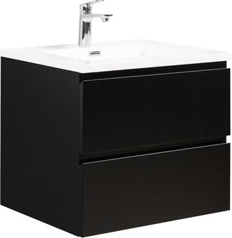 Badplaats Badezimmer Badm&ouml;bel-Set Angela 60cm - Matt Schwarz - Unterschran