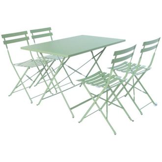 Sweeek Sweeek - Table de jardin bistrot pliante m&eacute;tal + 4 assises 110 x 70cm, avec quatre chaises pliantes, acier thermolaqu&eacute;