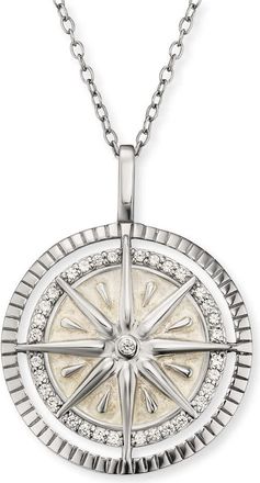 Engelsrufer Damen Halskette aus Sterling Silber mit Windrose Anhänger, Emaille & Zirkonia, Karabinerverschluss, verstellbar, 50 cm, nickelfrei
