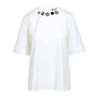 Max Mara Femme, Tops, Blanc, Taille: 38 FR Haut Blanc en M&eacute;lange de Coton Brod&eacute; de Strass
