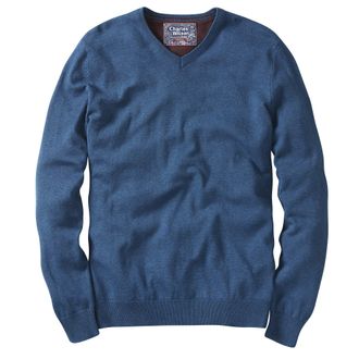 Charles Wilson Feinstrick Baumwollpullover mit V-Ausschnitt f&uuml;r Herren (L, Dark Blue (0422))