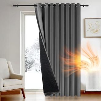 Deconovo Lot de 1 Rideau occultant, Opaque, avec Volants, Thermique, pour Chambre &agrave; Coucher, Salon, Isolation Thermique Dos Noir, 280L X 160H cm (1 Panneaux) G