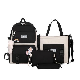 Generic Sac &agrave; dos d&eacute;cole, sac &agrave; dos, sac &agrave; main et stylo, sac &agrave; main, sac &agrave; main, sac &agrave; main, quatre ensembles, sac &agrave; main pour femme, sac &agrave; dos en cuir, Noir