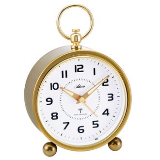 Atlanta Mocassin Großer Funkwecker Retro Design Metallgehäuse Analog Licht Snooze Crescendo Zahlen - 1836/9 (Gold)