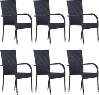 vidaXL Vidaxl - Chaises empilables dext&eacute;rieur 6 pcs R&eacute;sine tress&eacute;e Noir