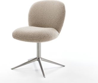 DELIFE Drehstuhl Nube-Flex Boucl&eacute; Schlamm Fu&szlig;kreuz Edelstahl 360&deg; drehbar Wippfunktion Taschenfederkern, Esszimmerst&uuml;hle