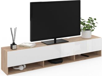 IDMarket Elio TV-Schrank, Wohnzimmerschrank, 180 cm, 2 T&uuml;ren, Regal, Holz, Wei&szlig;