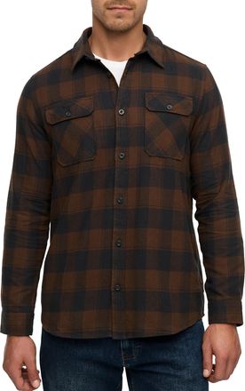 Indicode Herren INBakula Kariertes Langarmhemd mit Brust-Taschen | Holzf&auml;llerhemd aus Baumwolle f&uuml;r M&auml;nner Dk. Brown Mix, XXL