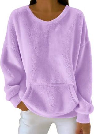 Generic Sweat-shirts pour femmes UK Sweatshirt de couleur unie surdimensionn&eacute; haut col rond manches longues automne hiver d&eacute;contract&eacute; confortable automne mode