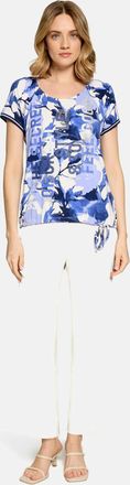 Betty Barclay Kurzarmshirt BETTY BARCLAY Damen mit Raffung, Damen, Gr. 36, blau (wei&szlig;, blau), Jersey, Obermaterial: 95% Viskose, 5% Elasthan, Basic, figurumspielend