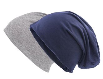 shenky Beanie | M&uuml;tze Vintage Look | Muster | ausgefallen | f&uuml;r Damen & M&auml;nner | Longbeanie | Long Slouch Beanie | Doppelpack | Navy/Grau