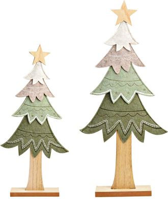 Matches 21 Tannenbaum Aufsteller Set für Innen - Außergewöhnliche Weihnachtsdeko im Kunstfell-Look, Winterdeko Bäume mit Holz - skandinavische Dekofiguren grün f
