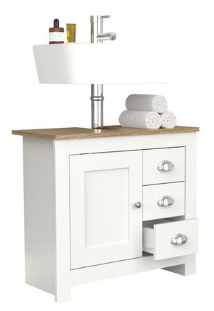 VCM Holz Waschbeckenunterschrank/Badschrank/Ma&szlig;e: H. 58 x B. 65 x T. 30 cm / 1 Dreht&uuml;r / 3 kleine Schubladen - Balusa L