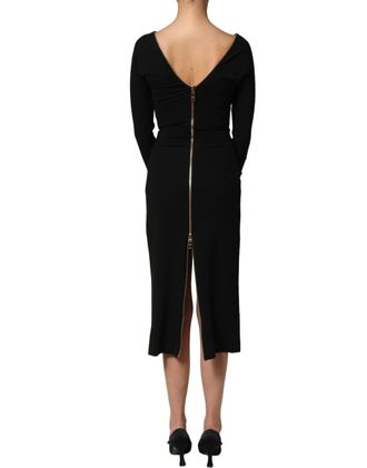 Dolce & Gabbana Womens Black Long Sleeves Front Zipper Midi Dress Viscose Nylon Elastane