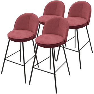 ML Design ML-Design Lot de 4 Tabourets de Bar en Tissu Rouge, Hauteur 75 cm, Chaises de Comptoir Rembourr&eacute;es avec Dossier et Repose-Pieds, Structure