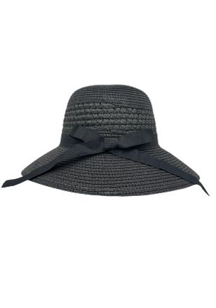 Laura Scott Sonnenhut LAURA SCOTT, Damen, schwarz, Web, Stroh, unifarben, festlich, H&uuml;te, mit schm&uuml;ckender Zierschleife, knautsch- & falltbar - NEW