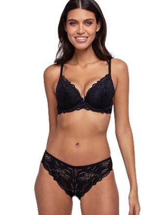 Dorina Dorina Angie Pack de Deux Soutiens-Gorge Push-Up Plunge - Dentelle & Microfibre, Coussinets Amovibles, Soutien Armature, Noir et Fuchsia