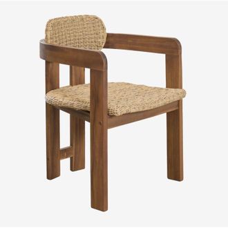 Sklum Sklum - Lot de 2 chaises de salle &agrave; manger avec accoudoirs en bois dacacia et rotin synth&eacute;tique Ginara