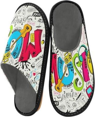 HMZXZ Chaussons dintérieur avec citation musicale pour homme et femme, peinture artistique, chaussons dintérieur pour la maison, la chambre à coucher, les v